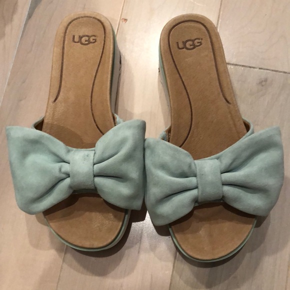 UGG | Shoes | Ugg Suede Leather Bow Slides Sandals | Poshmark